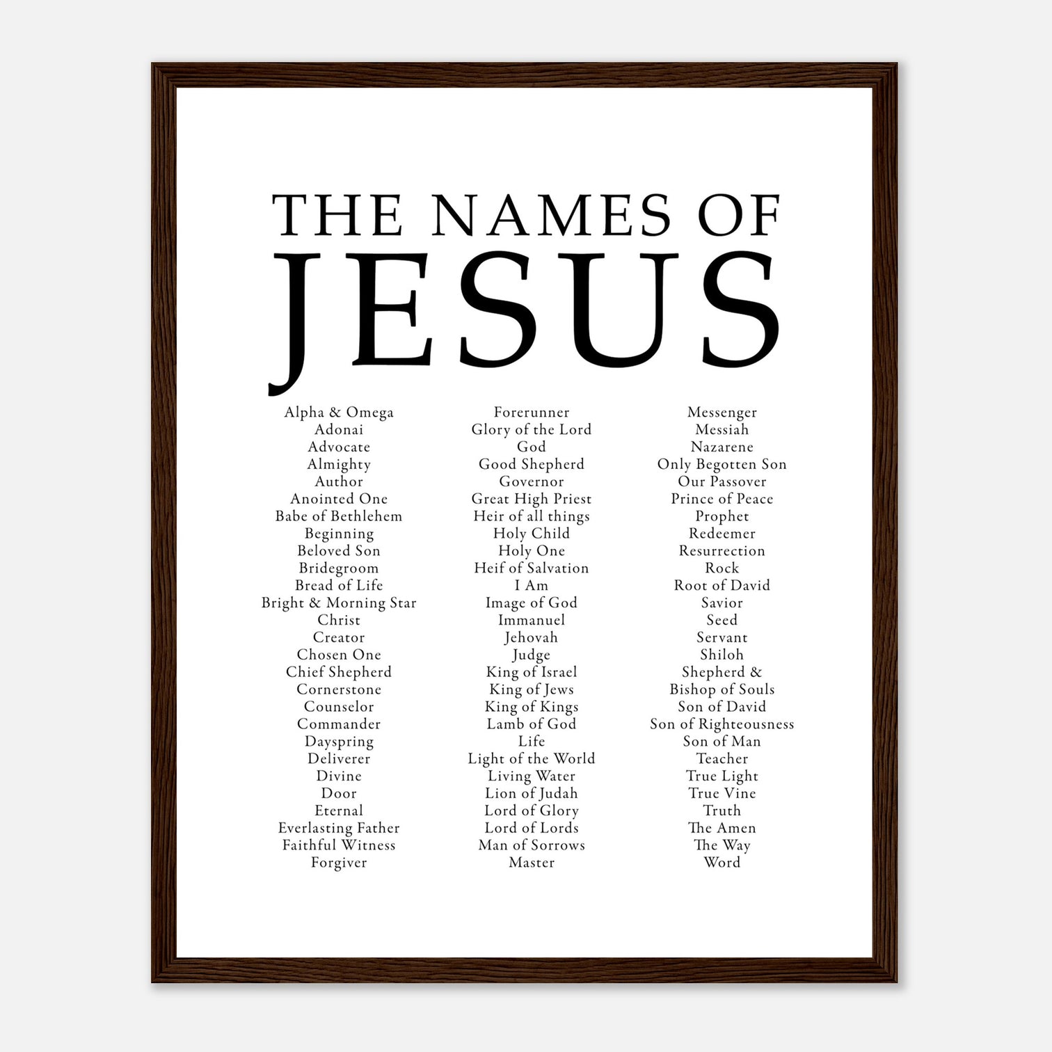 The names of jesus Poster mit Holzrahmen – HOLYSTORE