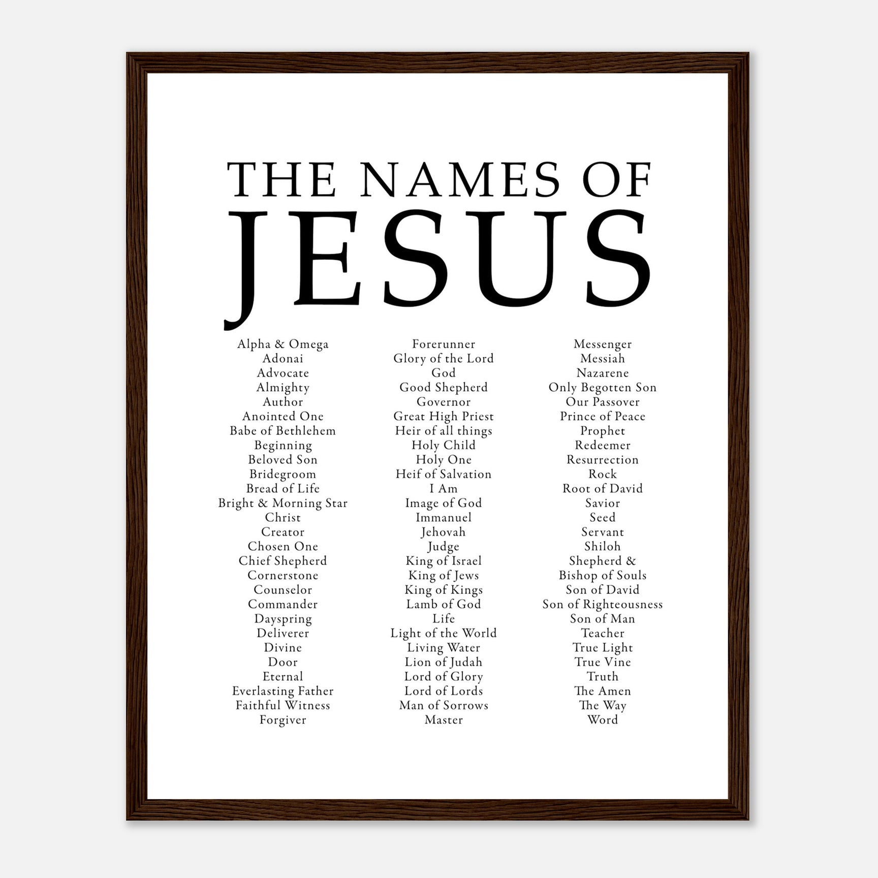 The names of jesus Poster mit Holzrahmen – HOLYSTORE