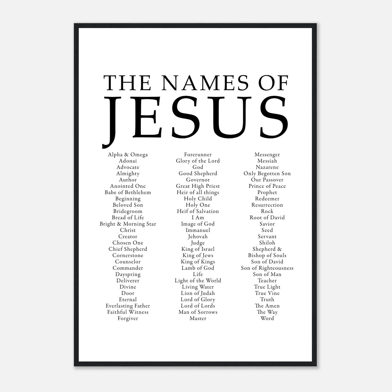 The names of jesus Poster mit Holzrahmen – HOLYSTORE