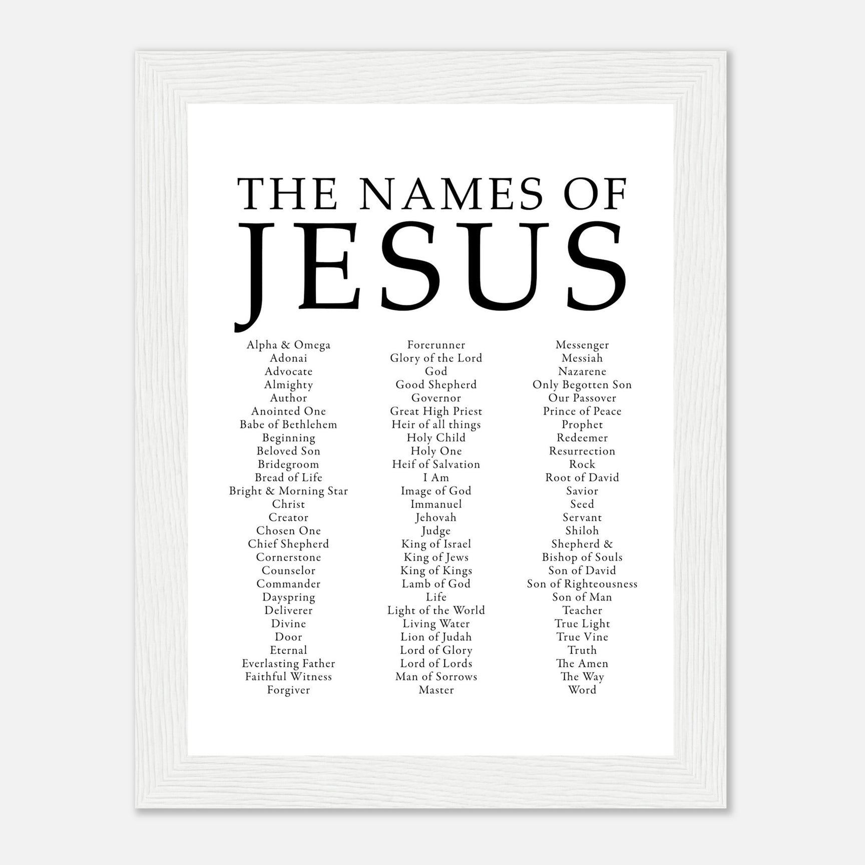 The names of jesus Poster mit Holzrahmen – HOLYSTORE
