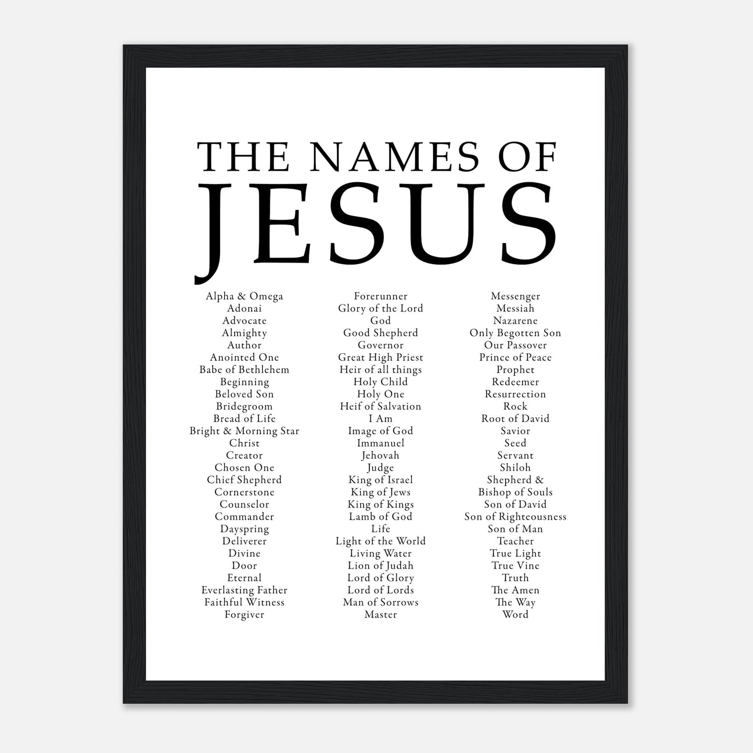 The names of jesus Poster mit Holzrahmen – HOLYSTORE